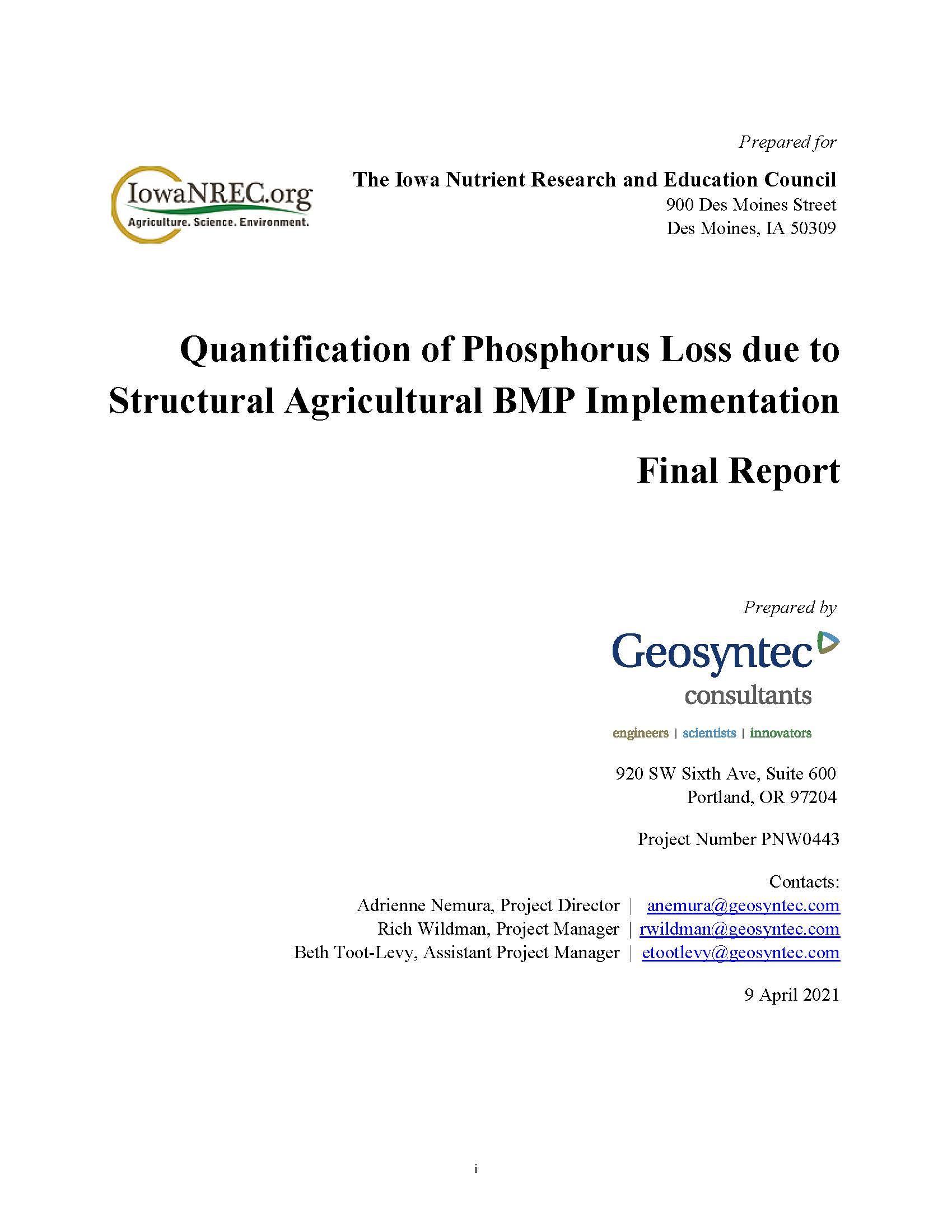 Quantification of Phosphorus Loss Due to Structural Agricultural BMP ...